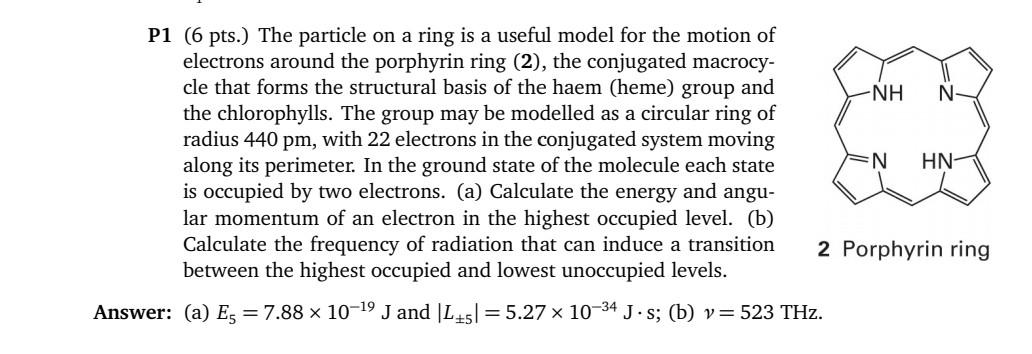 Solved P1 (6 pts.) The particle on a ring is a useful model | Chegg.com