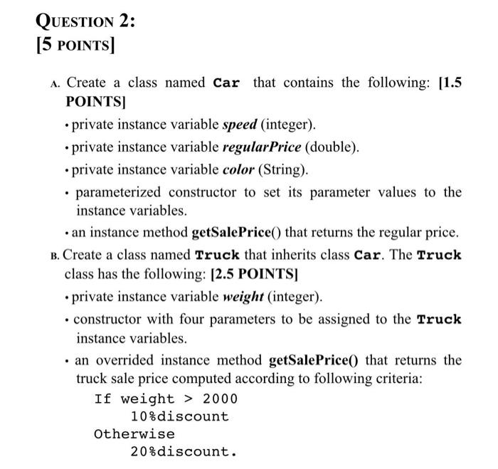 Solved QUESTION 2: [5 POINTS] A. Create a class named Car | Chegg.com