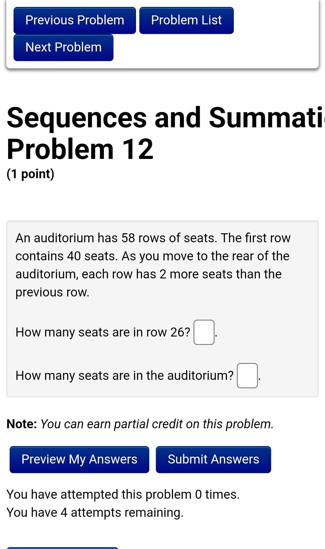 Solved Sequences and Summati Problem 12 (1 point) An | Chegg.com