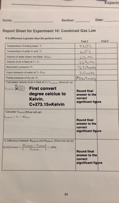 Solved Experin Name: Section: Date: Report Sheet for | Chegg.com