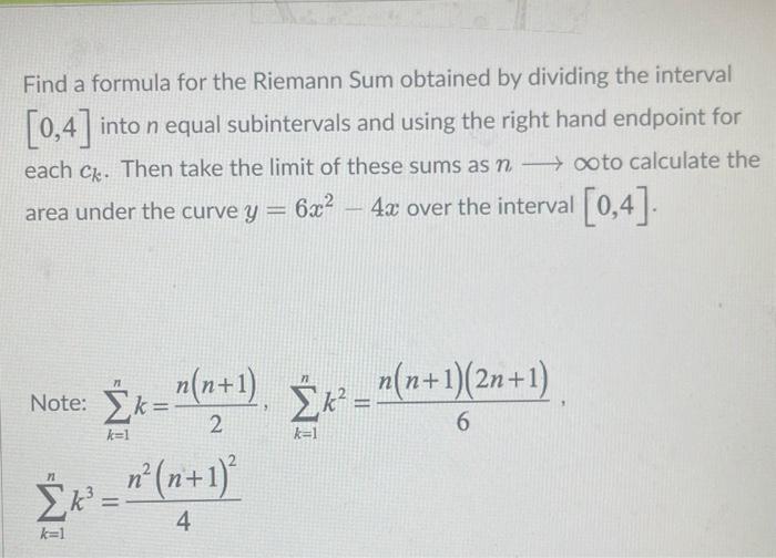 Solved Find a formula for the Riemann Sum obtained by | Chegg.com