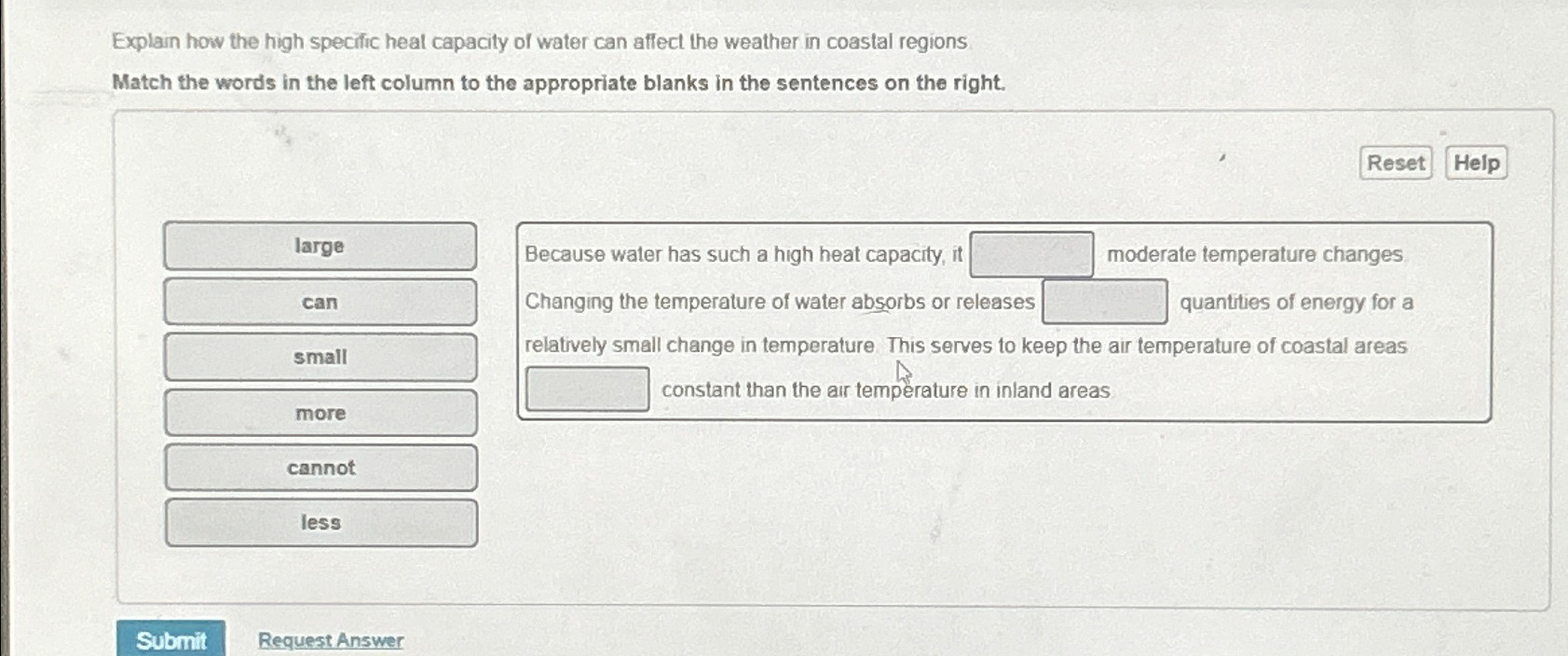 Solved Explain how the high specific heat capacity of water | Chegg.com