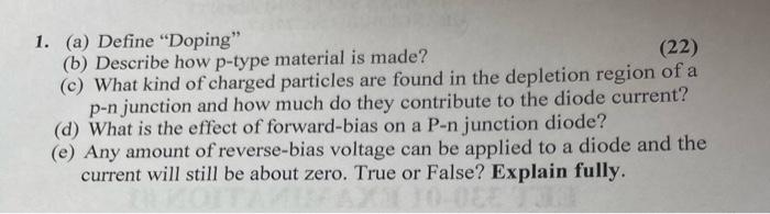 Solved 1. (a) Define "Doping" (b) Describe how p-type | Chegg.com