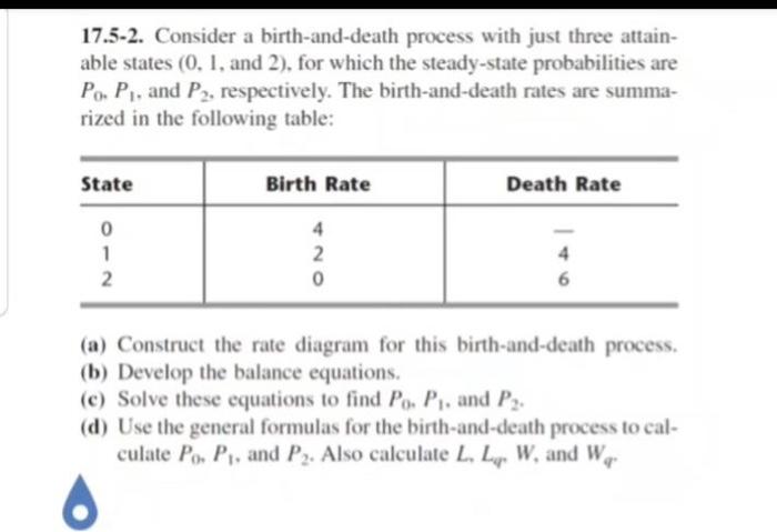 Solved 17.5-2. Consider a birth-and-death process with just | Chegg.com