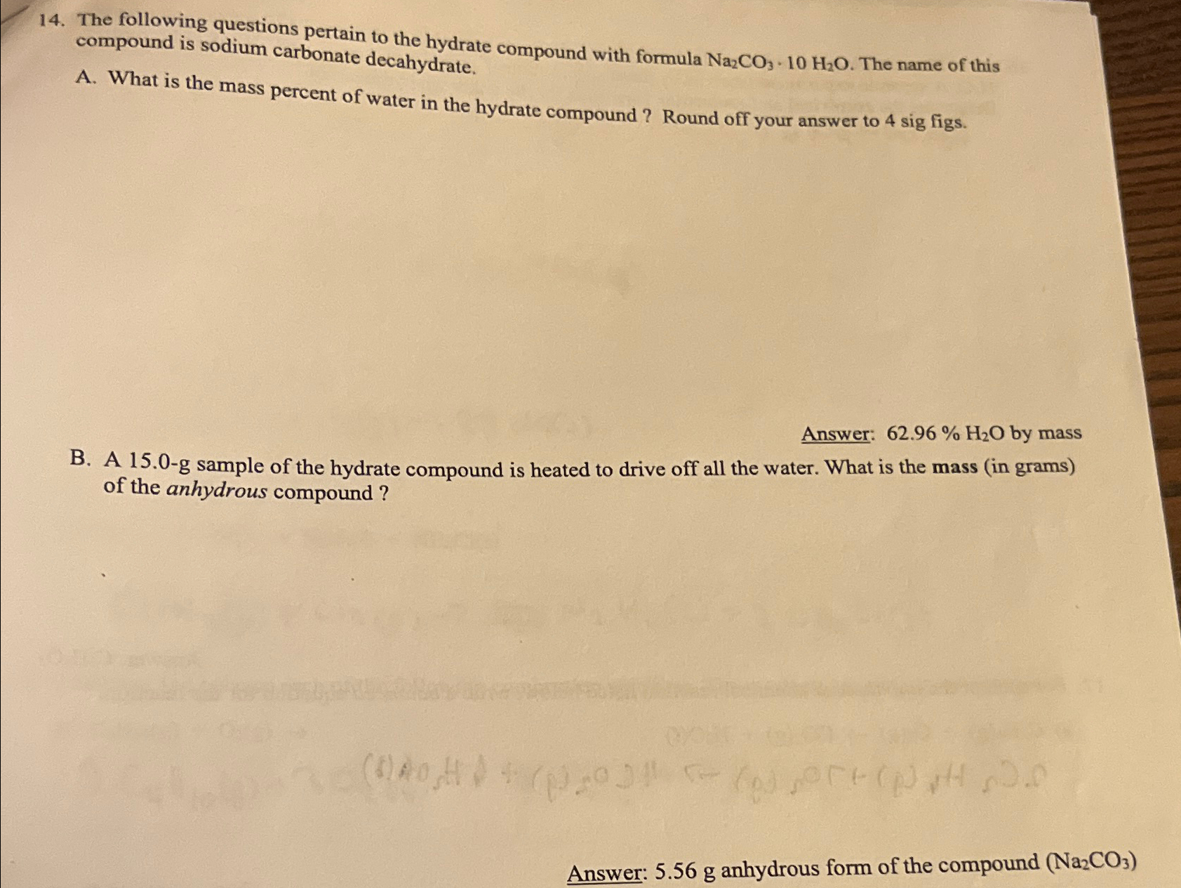 Solved The following questions pertain to the hydrate | Chegg.com