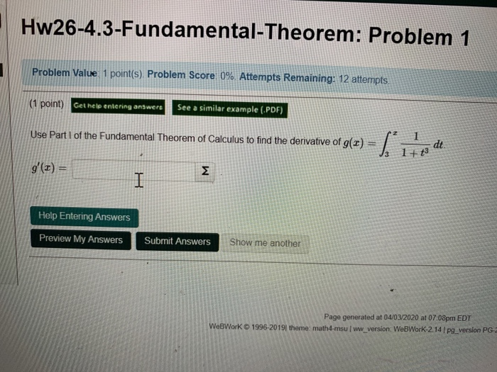 Solved Hw26-4.3-Fundamental-Theorem: Problem 1 Problem Value | Chegg.com