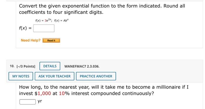 Solved Convert the given exponential function to the form | Chegg.com
