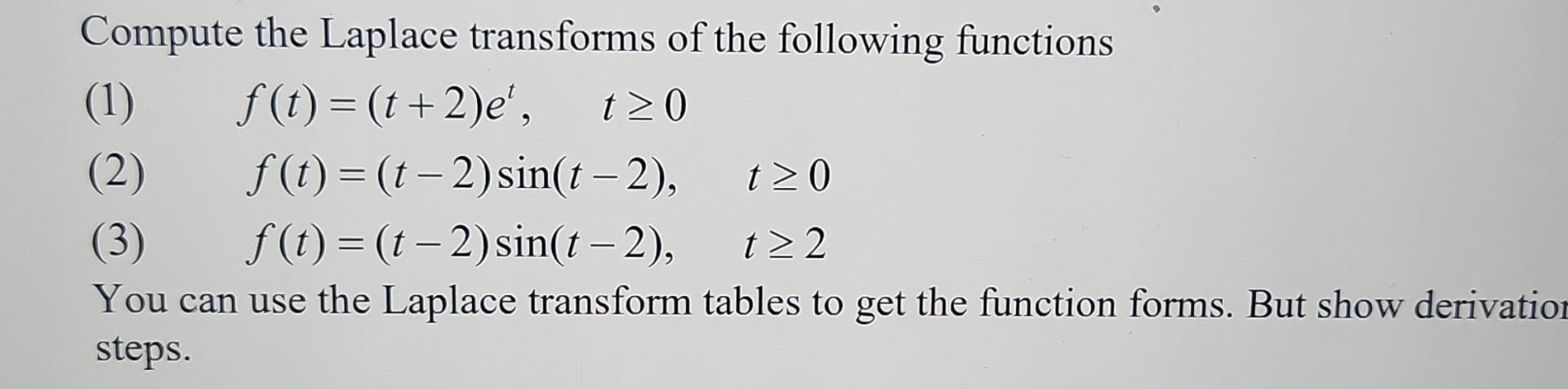 Solved Compute the Laplace transforms of the following | Chegg.com