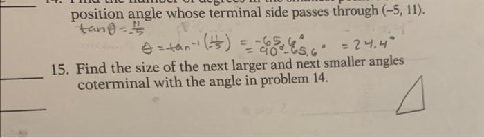 Solved position angle whose terminal side passes through | Chegg.com