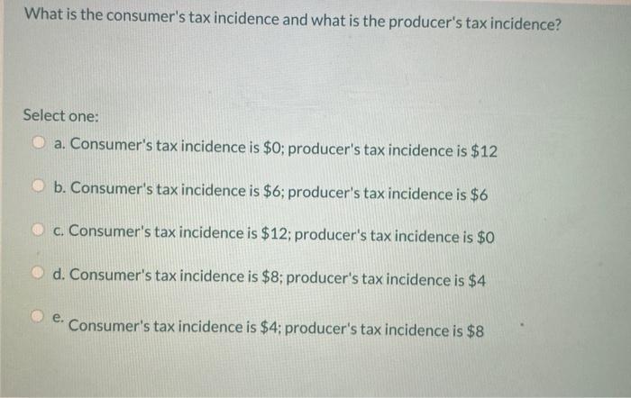Solved what is consumer's tax incidence and what is the | Chegg.com