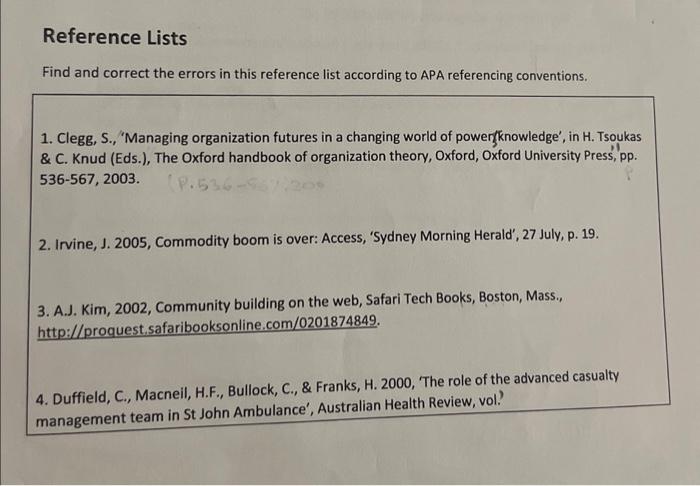 Reference Lists Find and correct the errors in this | Chegg.com