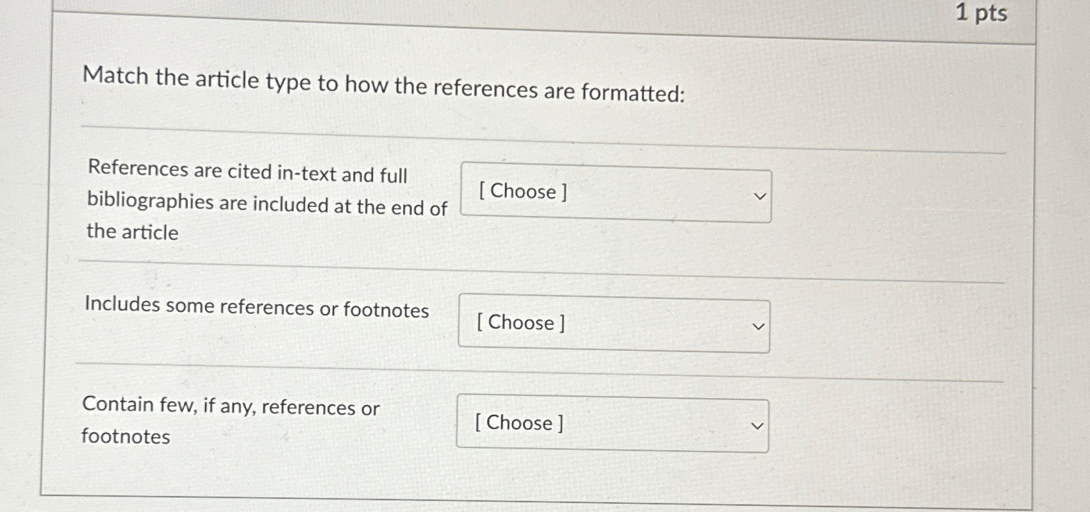 Solved 1 ﻿ptsMatch the article type to how the references | Chegg.com
