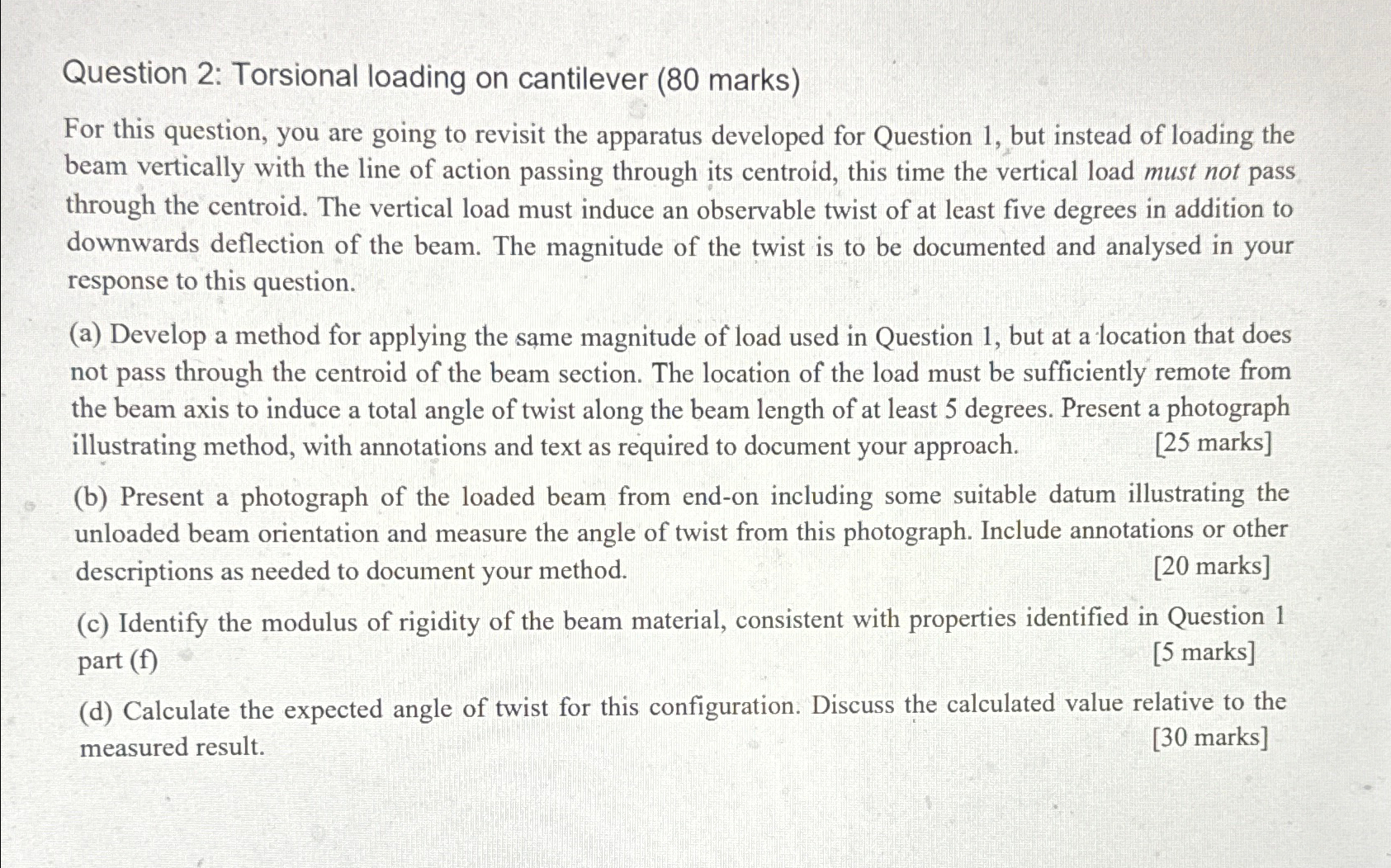 Solved Question 2: Torsional loading on cantilever (80 | Chegg.com