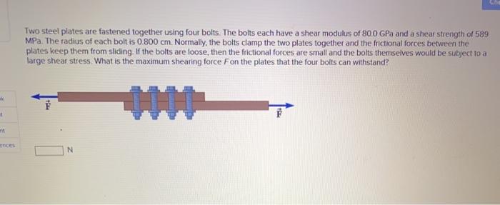 Solved Two steel plates are fastened together using four | Chegg.com