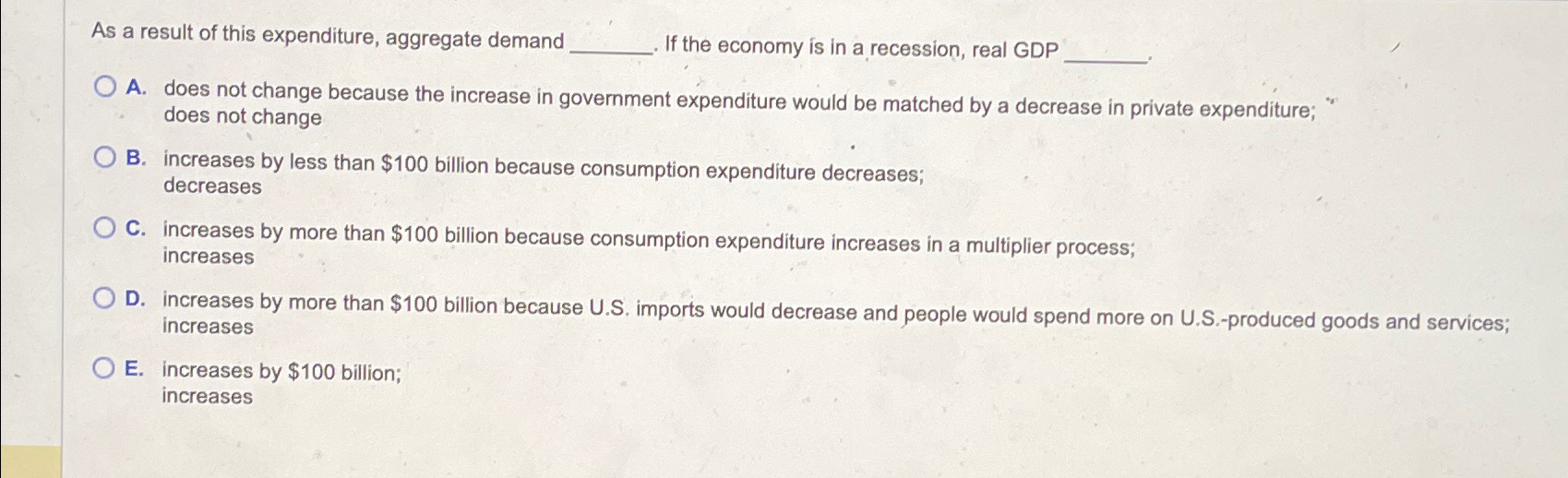 Solved As a result of this expenditure, aggregate demand If | Chegg.com