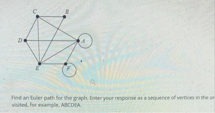 [Solved]: Find an Euler path for the graph. Enter your resp