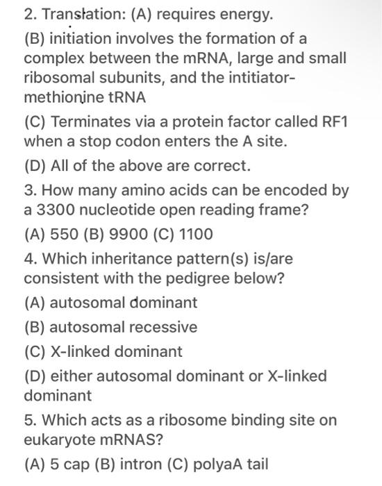 Solved 2. Translation: (A) requires energy. (B) initiation | Chegg.com