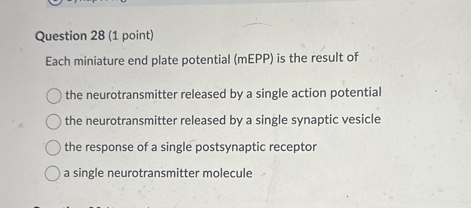 Solved Question 28 (1 ﻿point)Each miniature end plate | Chegg.com