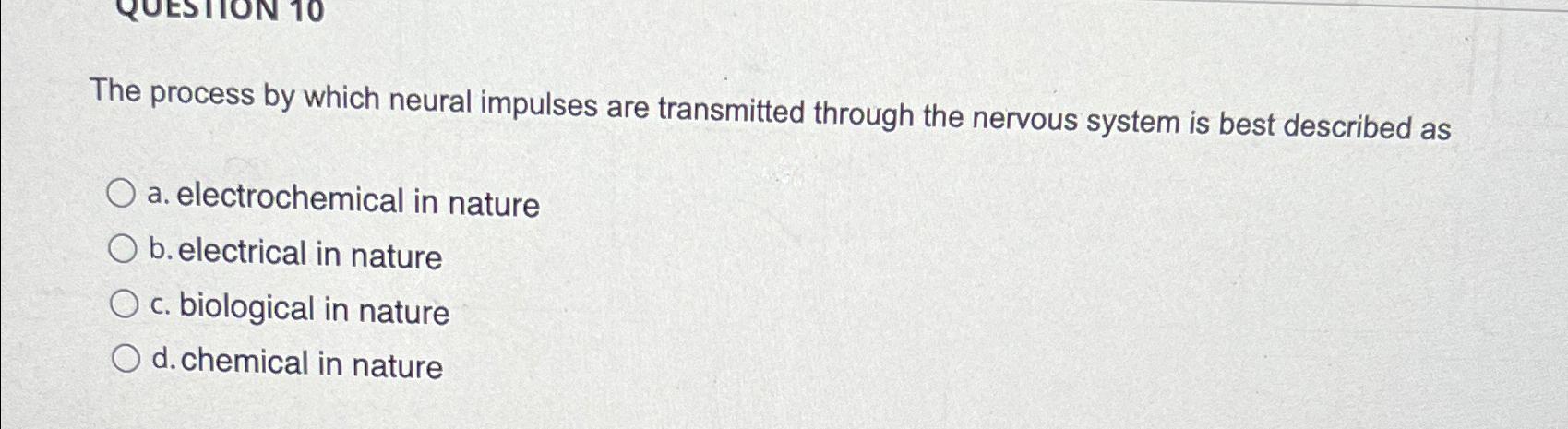 Solved The process by which neural impulses are transmitted | Chegg.com