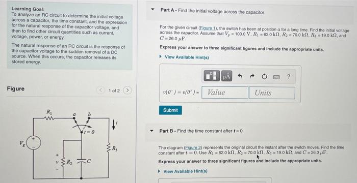 Solved Part B - Find the time constant after t=0 The diagram | Chegg.com