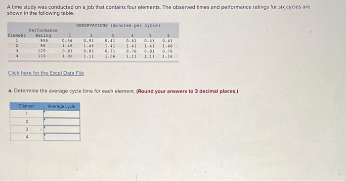 Solved A time study was conducted on a job that contains | Chegg.com