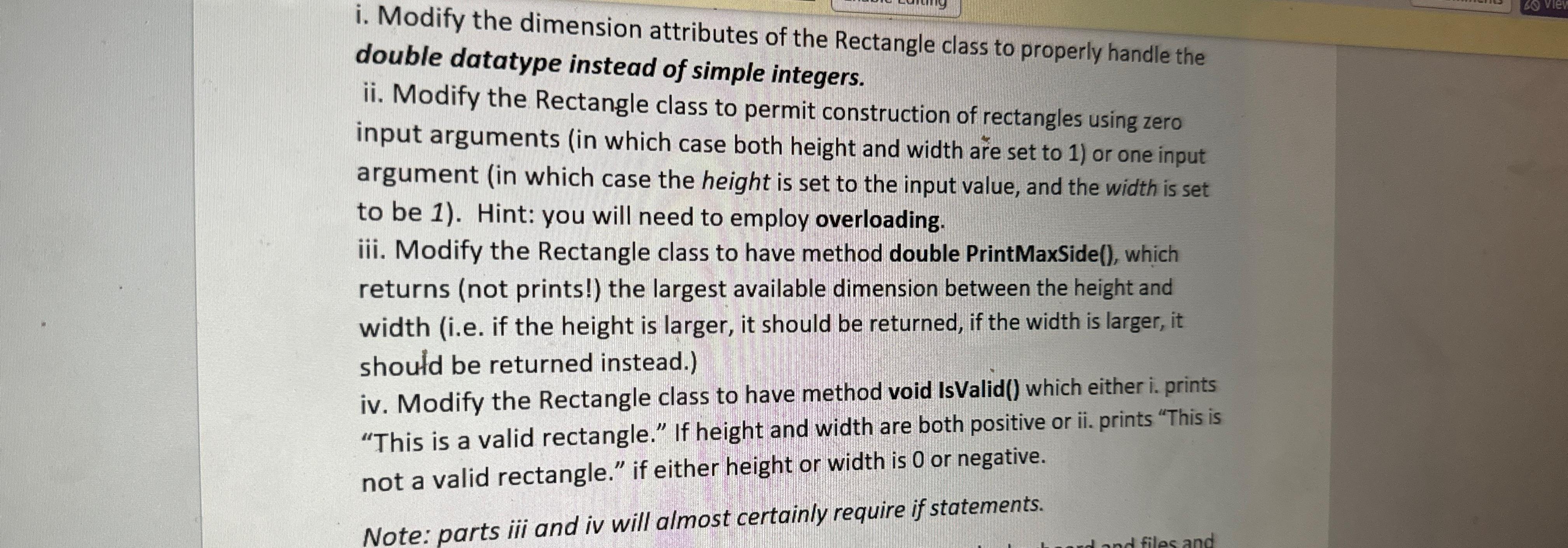 Solved i. ﻿Modify the dimension attributes of the Rectangle | Chegg.com