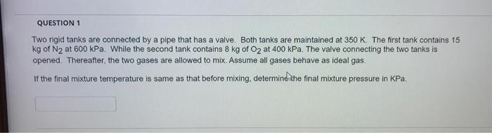 Solved QUESTION 1 Two rigid tanks are connected by a pipe | Chegg.com