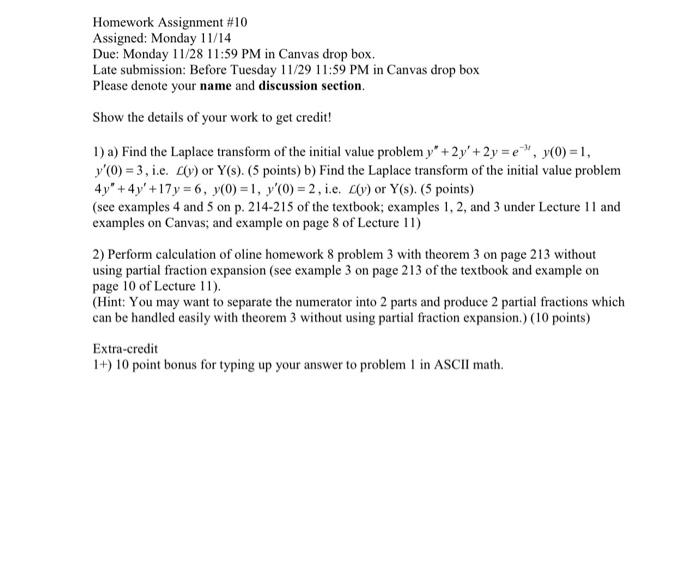 Solved Homework Assignment 10 Assigned Monday 11 14 Due