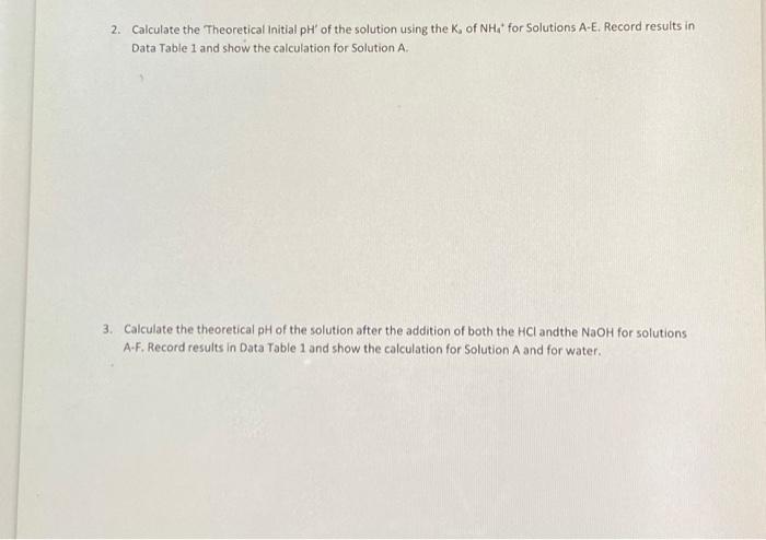 Solved Data Table 1. Effect of adding acid or base on | Chegg.com