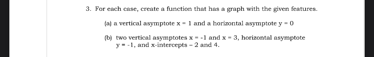 Solved For each case, create a function that has a graph | Chegg.com