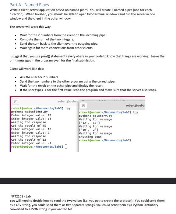 Solved Part A - Named Pipes Write a client-server | Chegg.com