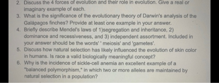 Solved 2. Discuss the 4 forces of evolution and their role | Chegg.com