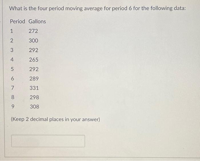 Solved What is the four period moving average for period 6 | Chegg.com