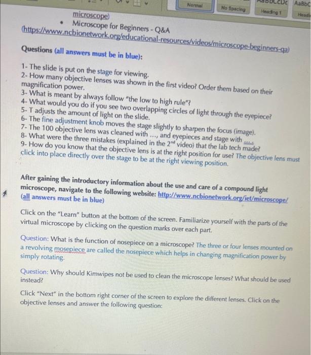 Solved - Microscope for Beginners - Q\&A (https://uww. | Chegg.com