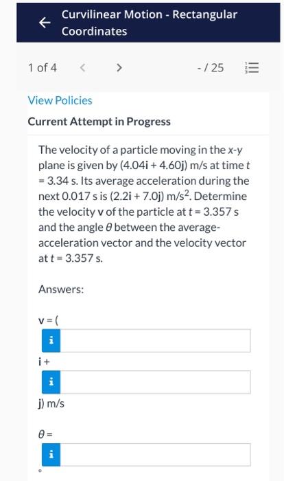 Solved Curvilinear Motion - Rectangular Coordinates 1 of 4 | Chegg.com