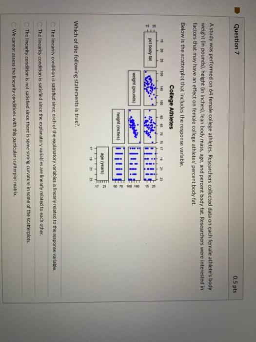 Solved Question 7 0.5 pts A study was performed on 64 female | Chegg.com Solved Question 7 0.5 pts A study was performed on 64 female | Chegg.com