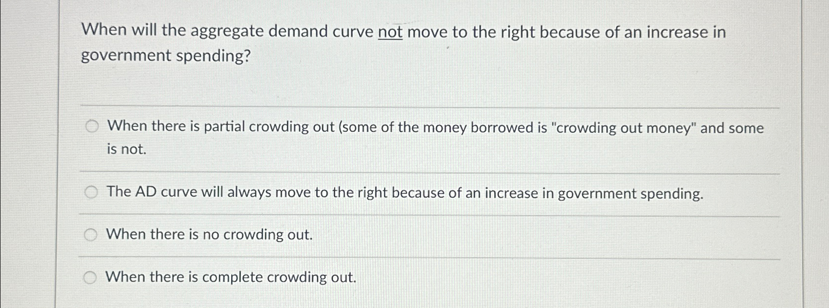Solved When will the aggregate demand curve not move to the | Chegg.com