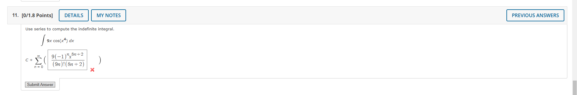 Solved [01.8 ﻿Points]Use series to ﻿compute the indefinite | Chegg.com