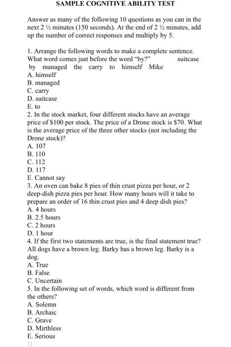 Solved Step 1: Take the attached cognitive ability test Step | Chegg.com