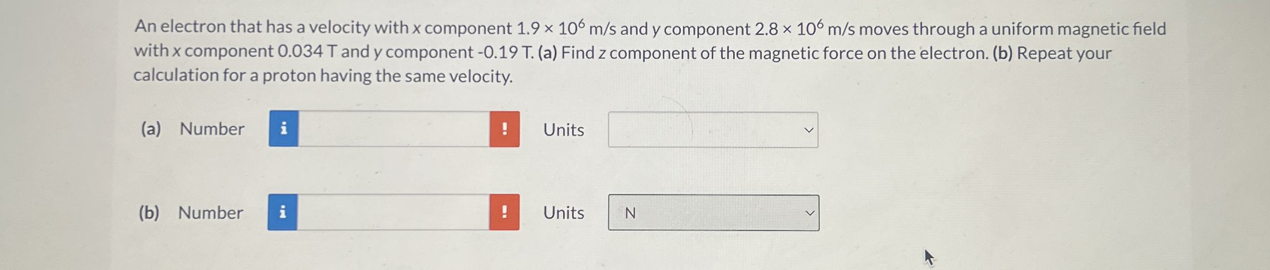Solved An electron that has a velocity with x ﻿component | Chegg.com