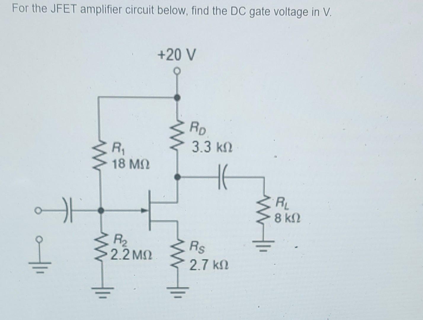 Solved For the JFET amplifier circuit below, find the DC | Chegg.com