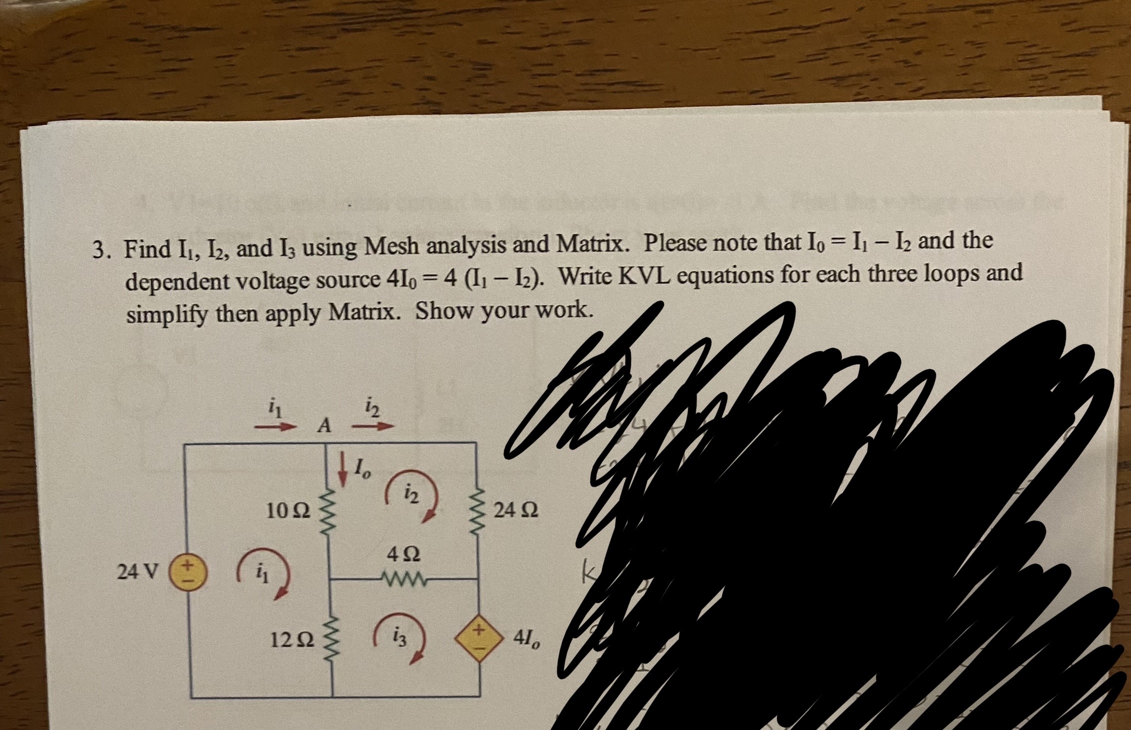 Solved Find I1,I2, ﻿and I3 ﻿using Mesh analysis and Matrix. | Chegg.com
