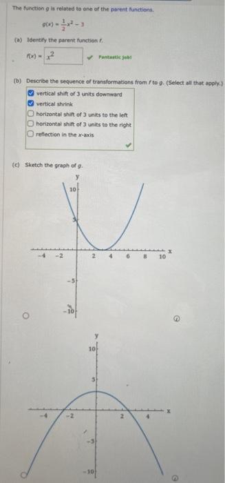 Solved The function g it related to one of the pareme | Chegg.com