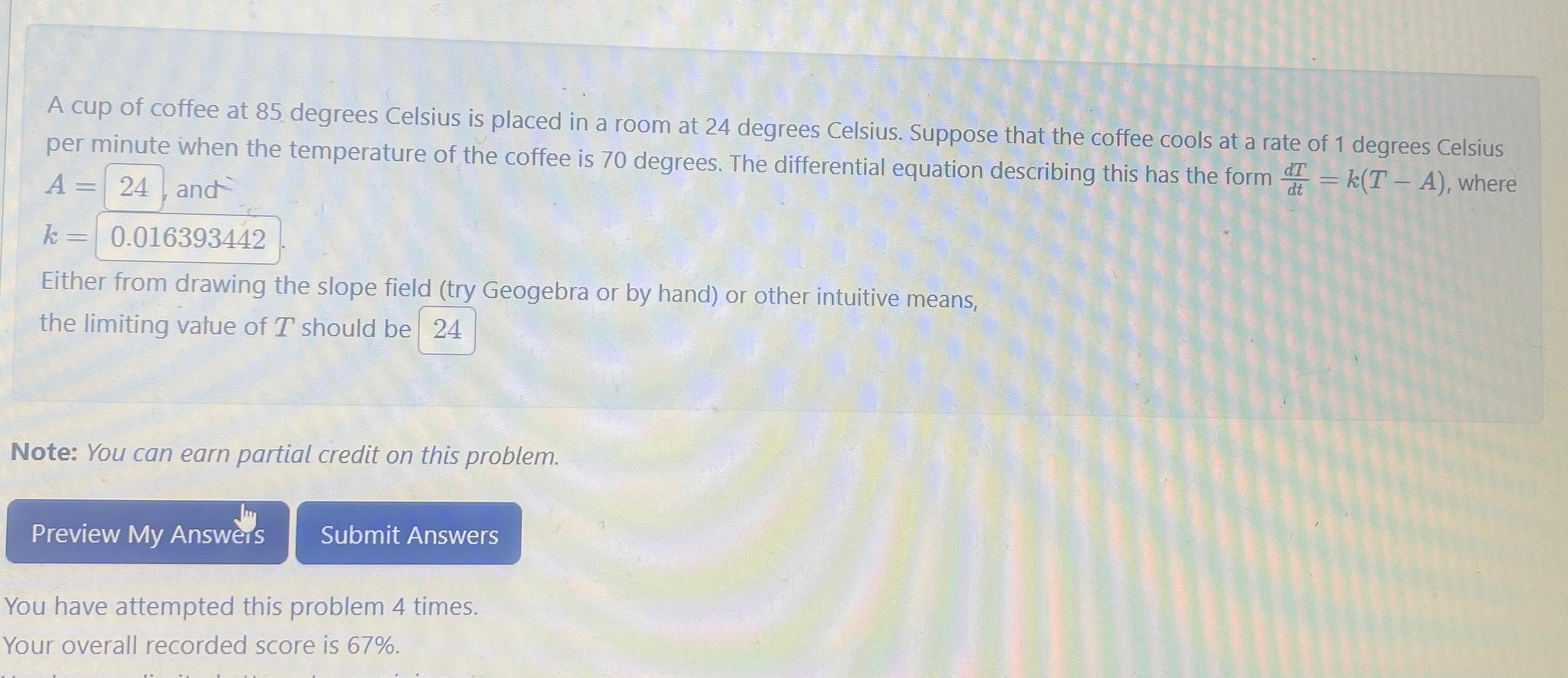 Solved A cup of coffee at 85 ﻿degrees Celsius is placed in a | Chegg.com