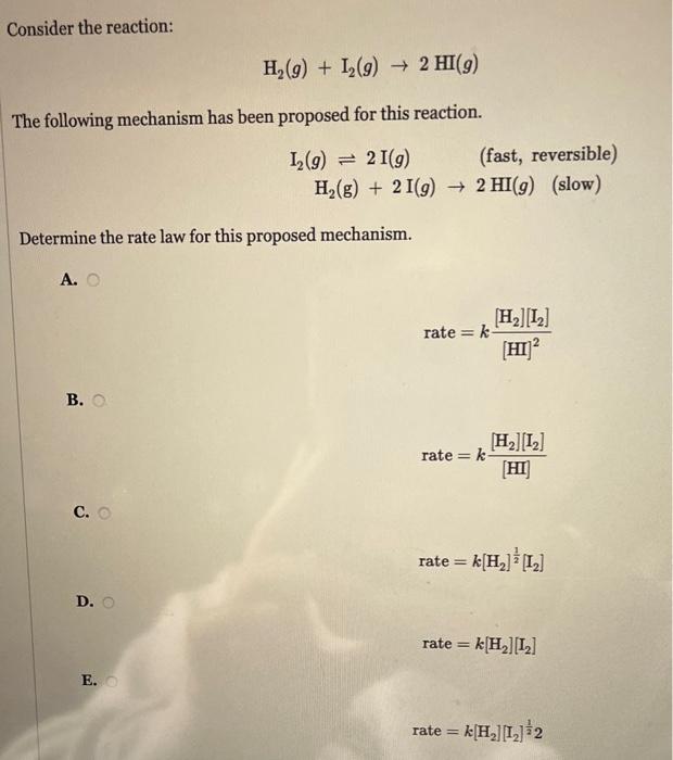 Solved Consider the reaction: H2(g)+I2(g)→2HI(g) The | Chegg.com