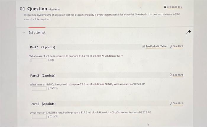 Solved 01 Question (6points) Preparing a given volume of a | Chegg.com