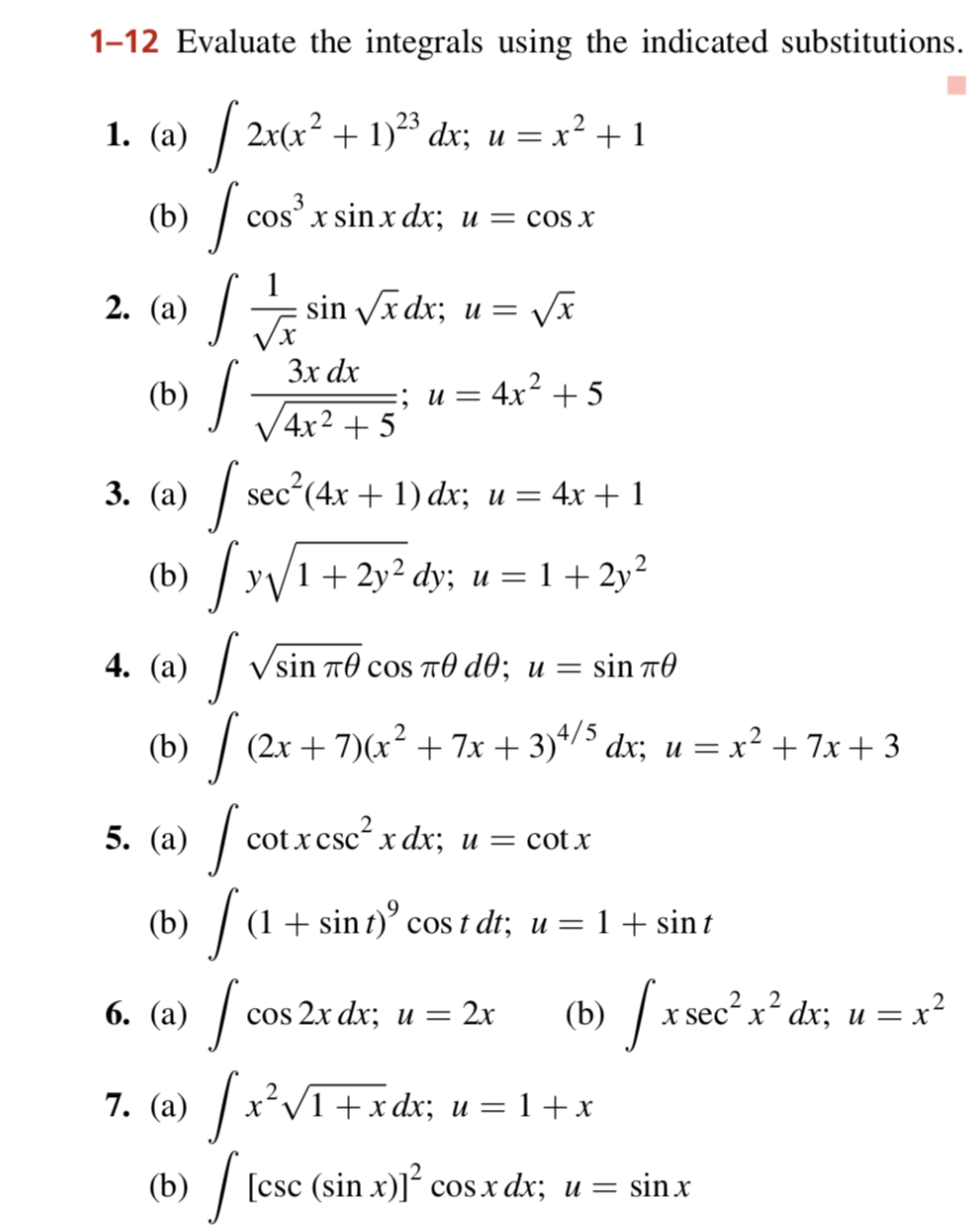 Solved 1-12 ﻿Evaluate the integrals using the indicated | Chegg.com