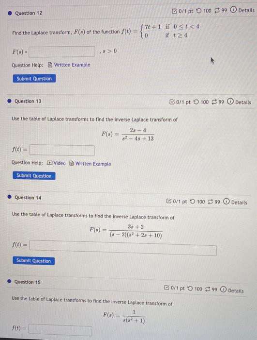 Solved Find the Laplace transform, F(s) of the function | Chegg.com