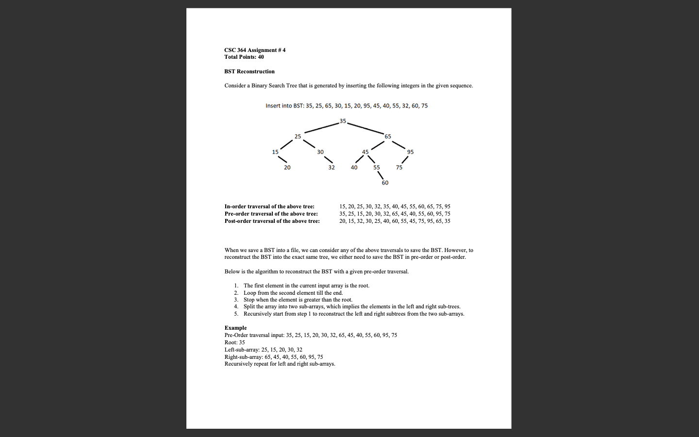Solved CSC 364 ﻿Assignment # 4Total Points: 40BST | Chegg.com