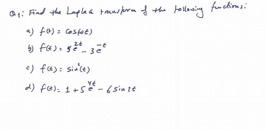 Solved Q1 : Find the Laplace transporm of the Following | Chegg.com